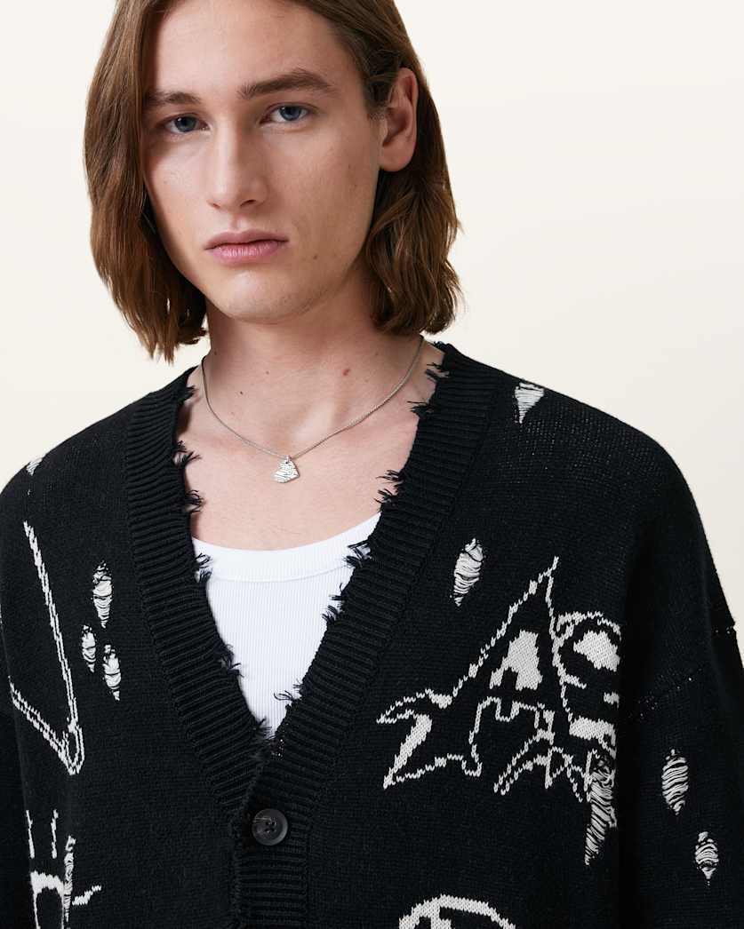 Koto Gothic Jacquard Cardigan BLACK/CHALK WHITE | ALLSAINTS